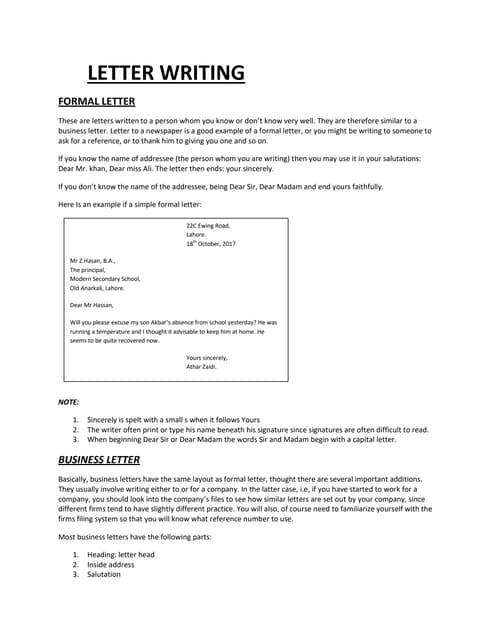 Parts of a Business Letter | PPT