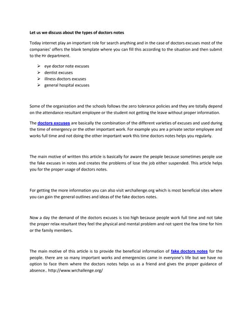 Fake Eye Doctors Note