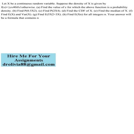 Let X Be A Continuous Random Variable Suppose The Density Of X Is Gipdf 1247