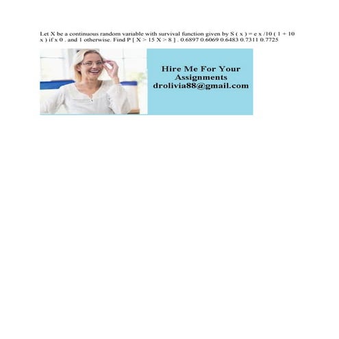 Let X Be A Continuous Random Variable With Survival Function Given By 1pdf Physics Science