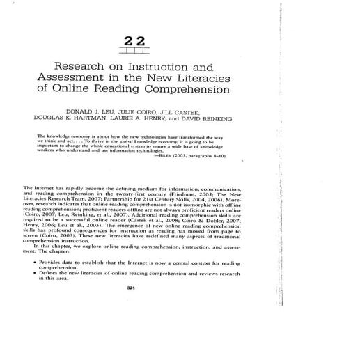 Leu Hartman Reinking 2008 Research Online Reading Comprehension | PDF
