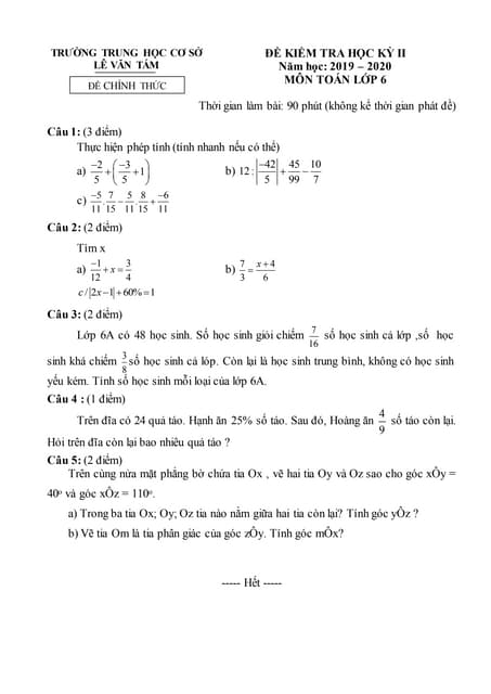 Đề Thi HK2 Toán 6 - THCS Đa Phước | PDF