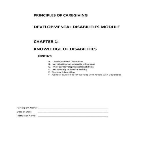 Level 2 Developmental Disabilties | PDF | Brain and Nervous System ...