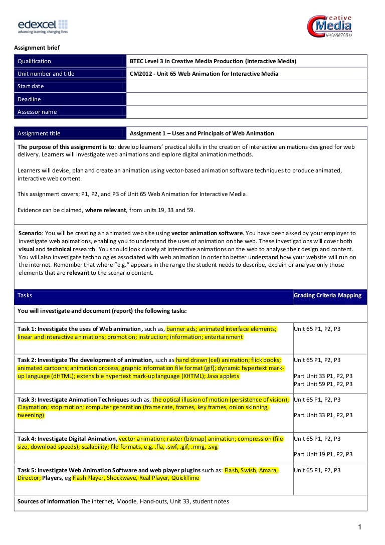 Level 3 unit 65 assignment 1 2012