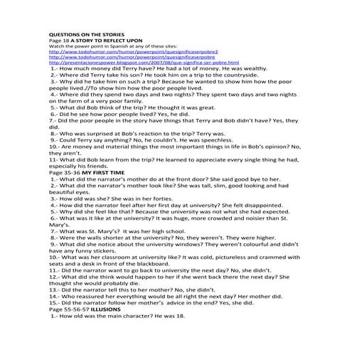 Level i Questions on the stories | DOC