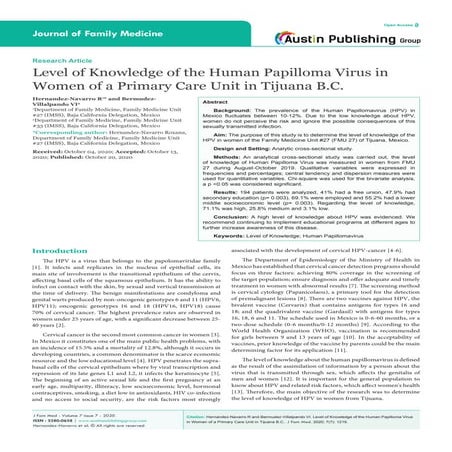 Level of knowledge of the human papilloma virus in women of a primary ...