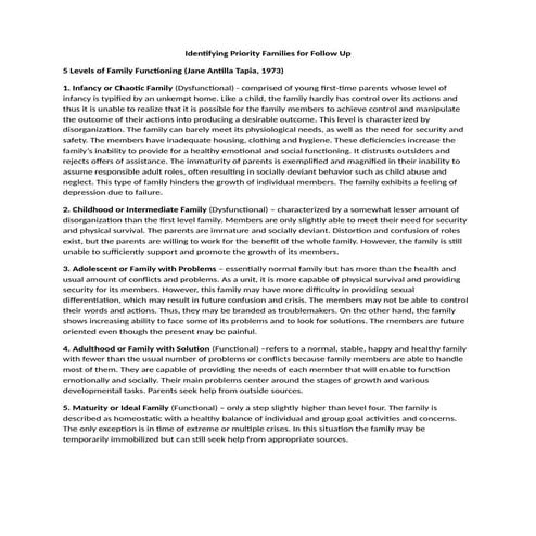 Levels of Functioning in a Family- Community Health Nursing | DOCX