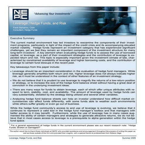 Leverage, Hedge Funds, And Risk | PDF