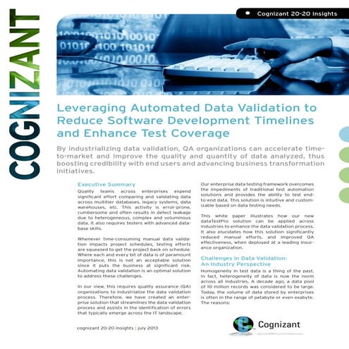 Leveraging Automated Data Validation To Reduce Software Development Timelines And Enhance Test Leveraging Automated Data Validation To Reduce Software Development Timelines And Enhance Test