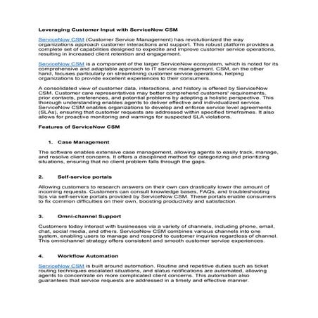 ServiceNow CSM: Optimizing Customer Experience with Best Practices | PDF