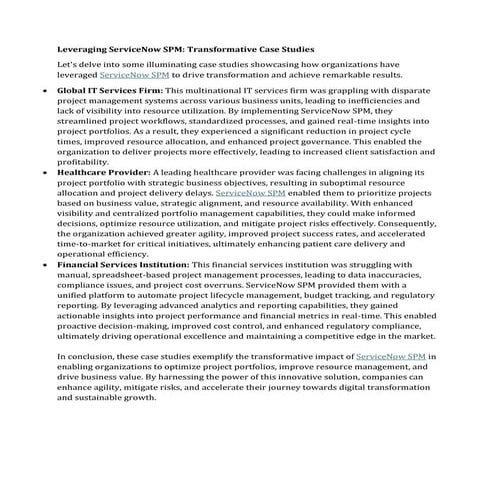 Leveraging ServiceNow SPM: Transformative Case Studies | PDF