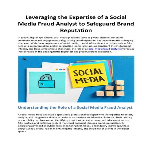 Leveraging the Expertise of a Social Media Fraud Analyst to Safeguard ...