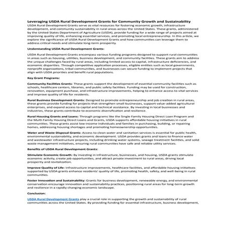 Leveraging USDA Rural Development Grants for Community Growth and ...