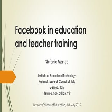 Facebook in education and teacher training | PPTX | Social Networking ...