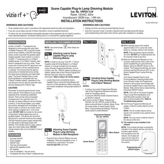 Leviton vrp03 z product manual and setup guide | PDF