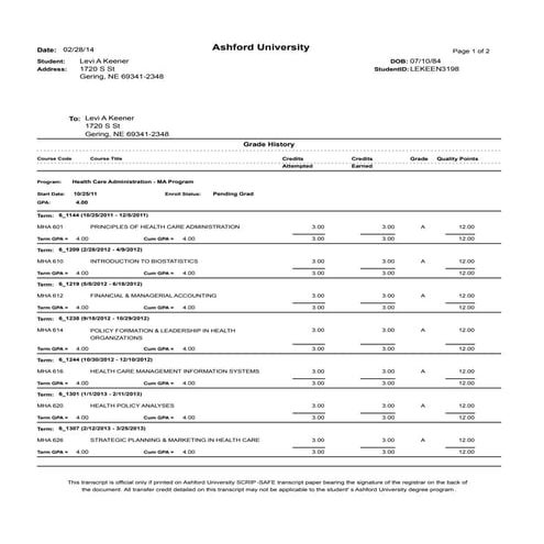 Levi transcript | PDF