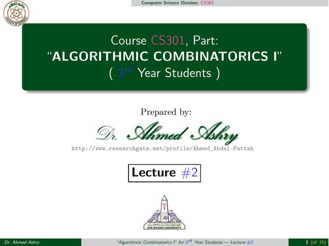 Lecture 2 Algorithmic Combinatorics I Foscs301 Ppt