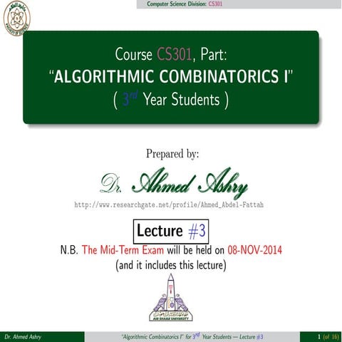 Lecture #3: Algorithmic Combinatorics I "#FOSCS301" | PPT