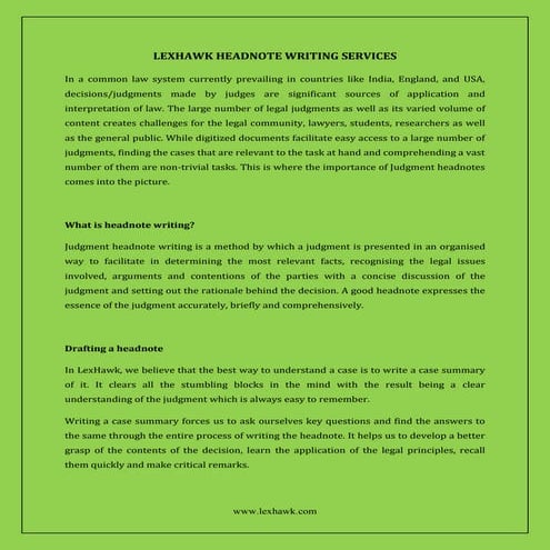 Lexhawk headnote writing services 1 | PDF