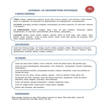 Fiche la description physique (A1) | PDF