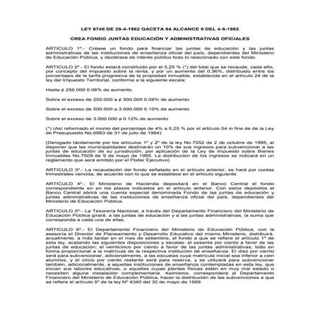 Ley No. 6746 Crea fondo de Junta de Educación Administrativa | PDF
