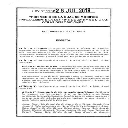 Ley 1982 del 26 de julio de 2019 | PDF