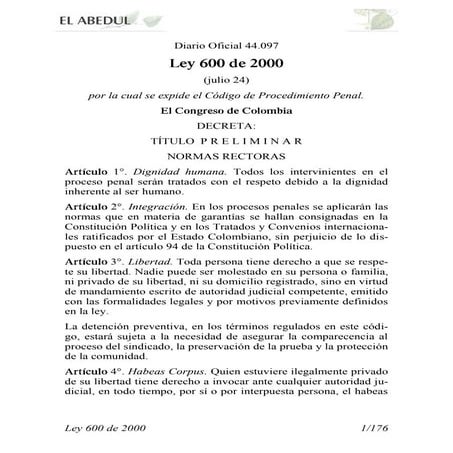Ley 600 de 2000 | PDF