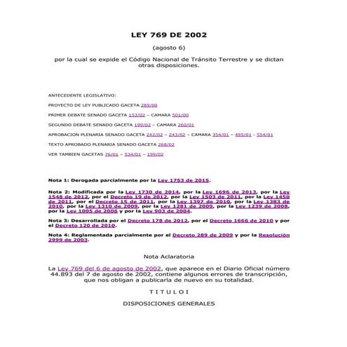 Ley 769 de 2002 | PDF