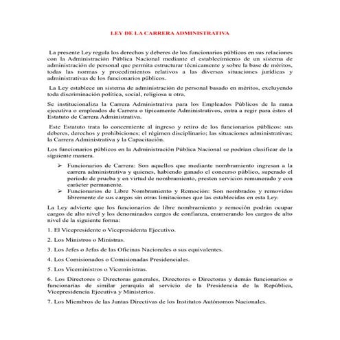 LEY DE LA CARRERA ADMINISTRATIVA EN VENEZUELA | PDF