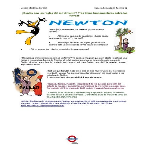 Hoja De Trabajo Sobre Las Leyes Del Movimiento De Newton Para La ...