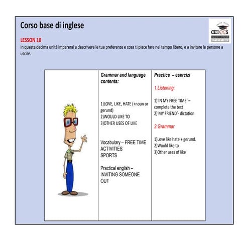 Corso di Inglese Cedocs Bolzano Lezione 10 | PPT