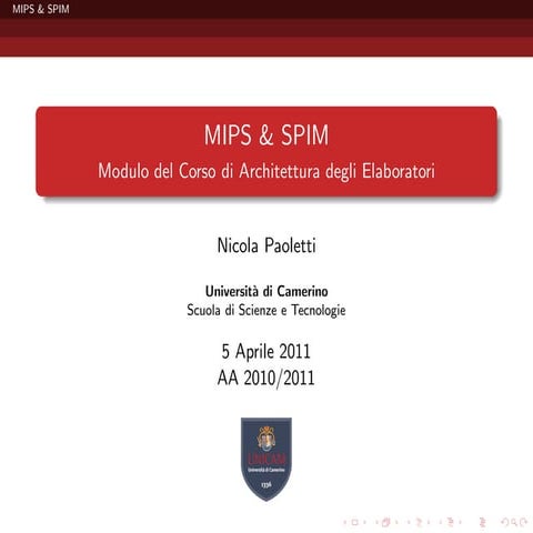 Lezione3 - MIPS & SPIM Unicam | PDF | Programming Languages | Computing