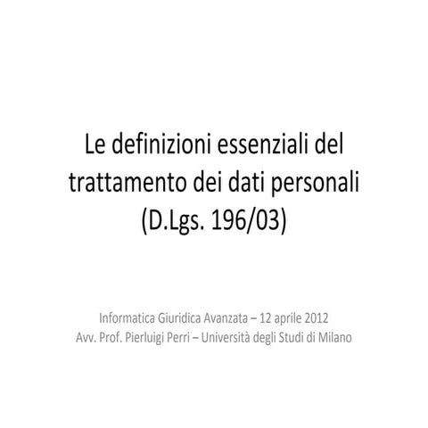 Introduzione al Codice privacy | PPT