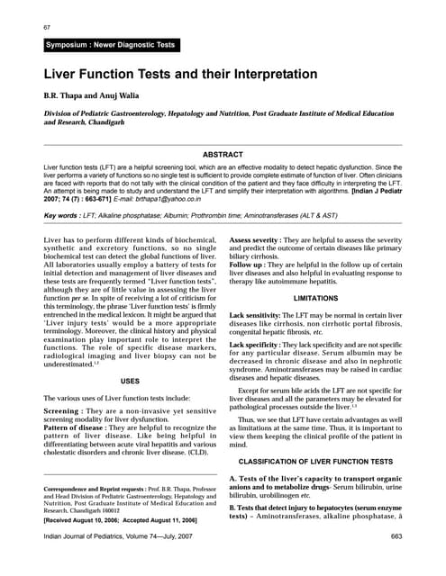 Liver Function Tests and their Interpretation | PDF | Blood Disorders ...