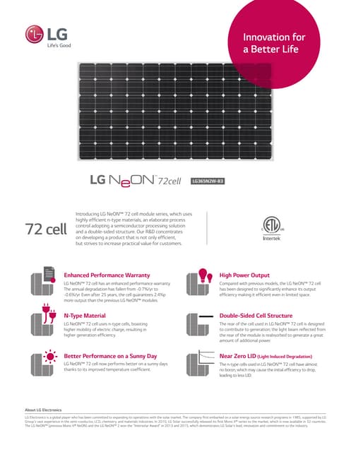 Lg solar-ne on-2-mono-silver-frame-lg410n2w-a5-solar-panel-datasheet | PDF