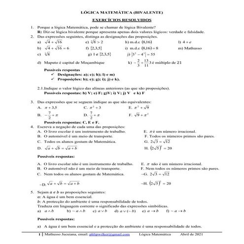 Lógica matemática (exercícios resolvidos) | PDF