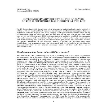 INTERIM SUMMARY REPORT ON THE ANALYSIS OF THE 19 SEPTEMBER 2008 ...