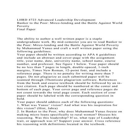 LHRD 4723 Advanced Leadership DevelopmentBanker to the Poor Mir.docx
