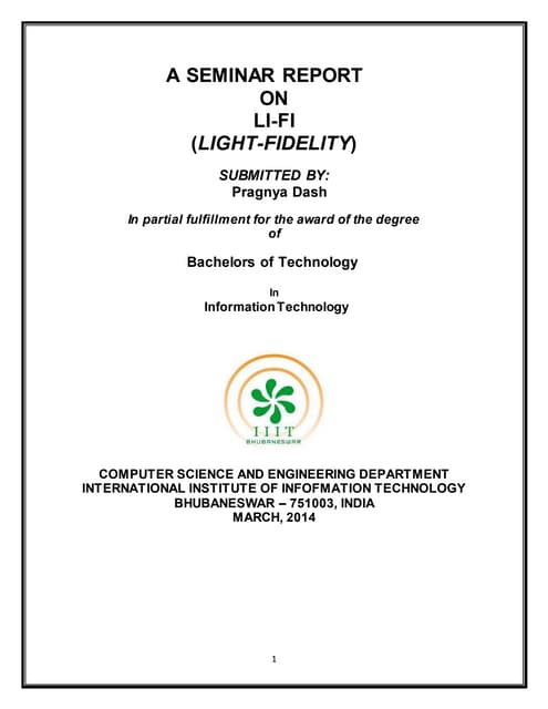 Li-Fi Seminar Report | PDF