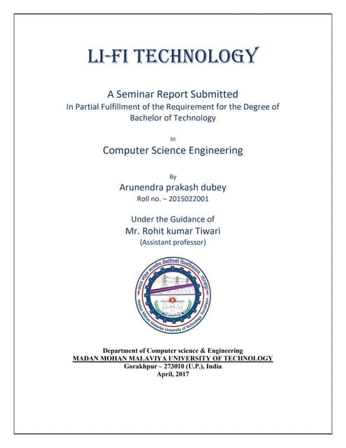 Seminar Report On Implementation Of Li-FI Technology | PDF