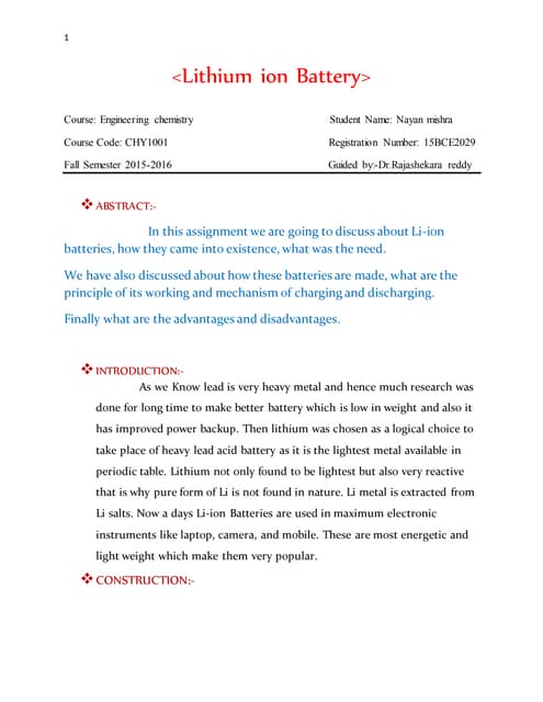 Lithium Ion Batteries, an Overview | PDF