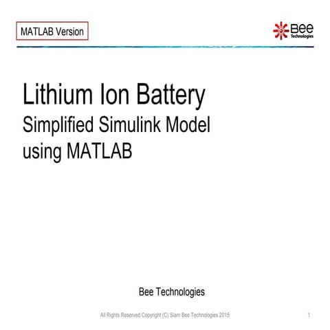 Lithium Ion Battery Simplified Simulink Model using MATLAB | PPT