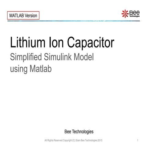 Lithium Ion Capacitor Simplified Simulink Model using MATLAB | PDF