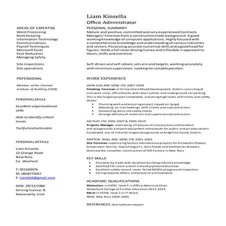 Liam kinsella cv 2017 | DOCX
