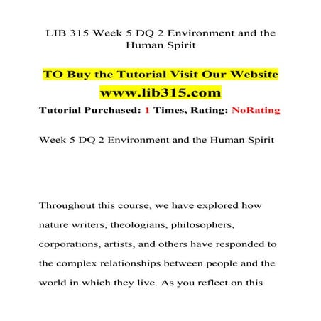 Lib 315 week 5 dq 2 environment and the human spirit | PDF
