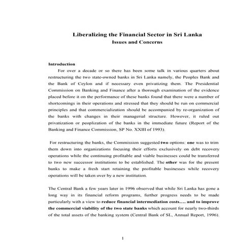 Liberalizingthefinancialsectori si lanka | PDF