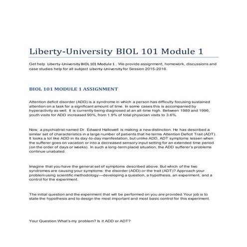 Liberty university biol 101 module 1 | DOCX