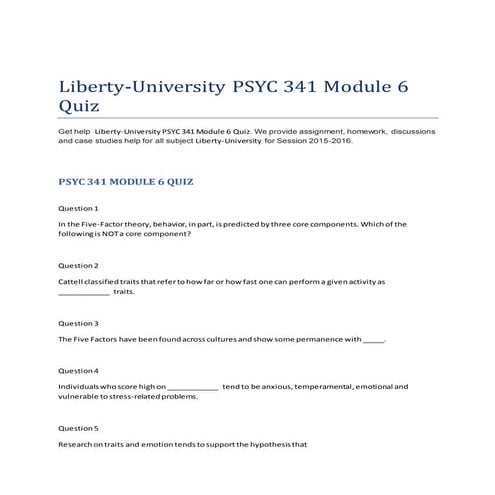 Liberty university psyc 341 module 6 quiz | DOCX
