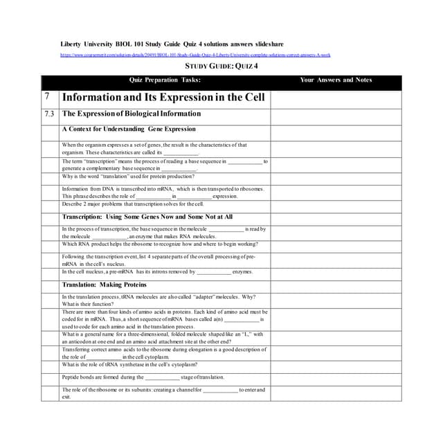 Liberty university biol 101 study guide quiz 4 solutions answers ...