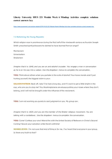Liberty university hius 221 module week 4 mindtap activities complete ...
